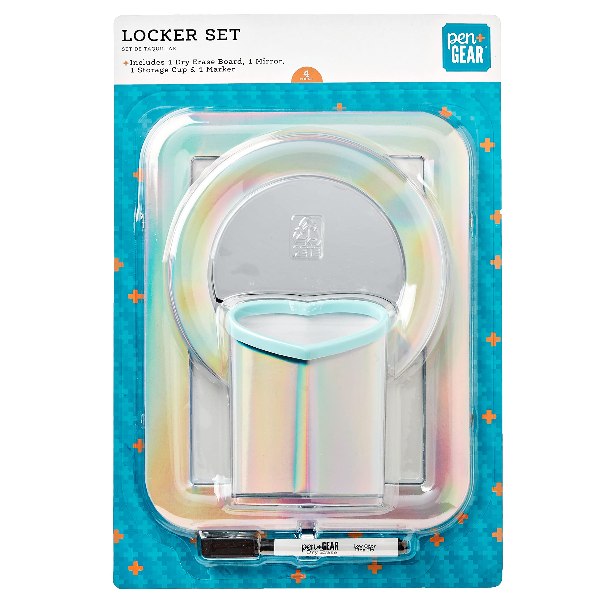 Pen+Gear Student Locker Set with Dry Erase Board, Mirror Storage Cup and Marker