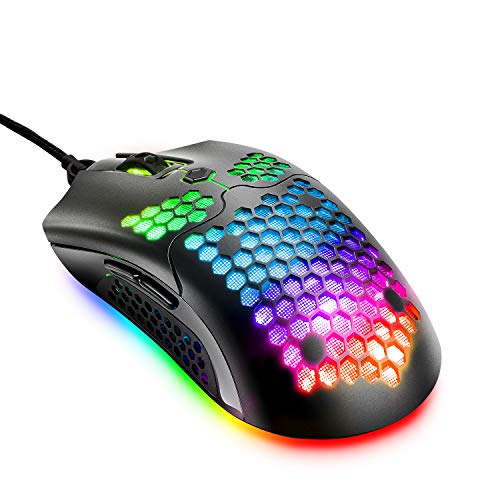 Lightweight Wired Gaming Mouse, 26 RGB Backlit Mice & 7 Buttons Programmable Driver ,PAW3325 12000DPI ,Ultralight Honeycomb Shell Ultraweave Cable Mouse Compatible with PC Gamers and Xbox and PS4