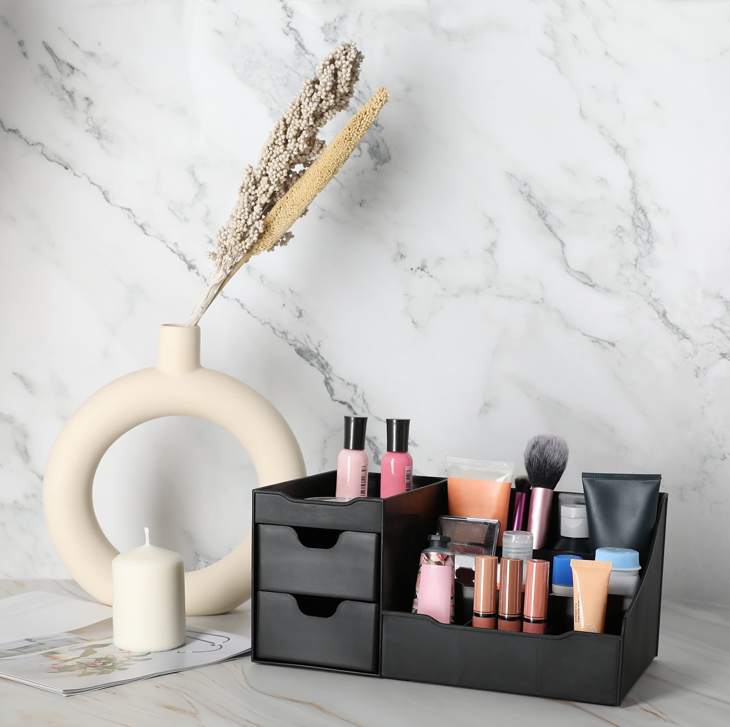 Mantello Bathroom Organizer Countertop- Make Up Organizers and Storage-, Makeup Organizer for Vanity- Black