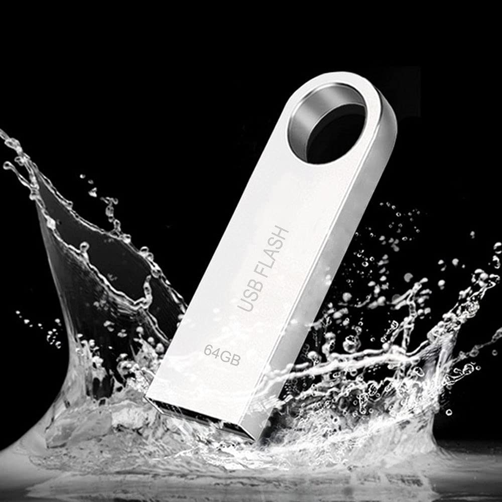 USB Flash Drive 64GB Waterproof Thumb Drive 64GB Metal USB 2.0 Memory Stick with Keychain for Computer/PC/Laptop Data Storage
