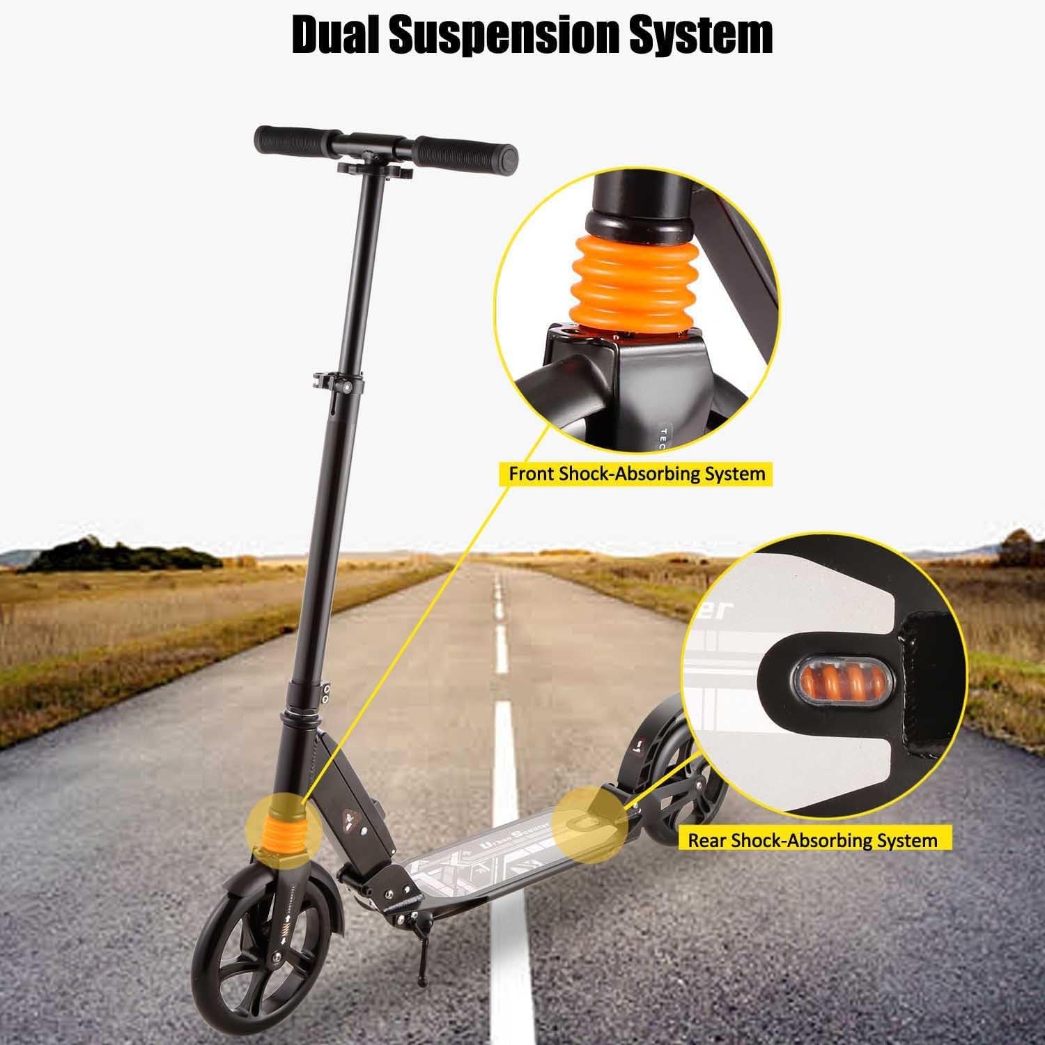 Kids/Adult Scooter with 3 Seconds Easy-Folding System, 220lb Folding Adjustable Scooter and 200mm Large Wheels (Black)