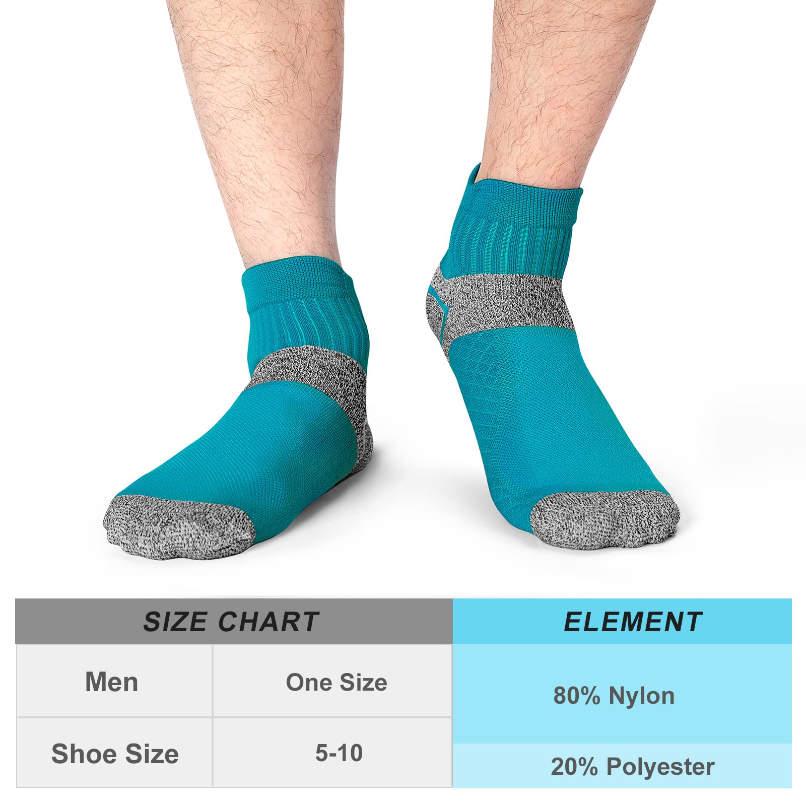 NUHEEL Men's Low Cut Ankle Athletic Socks Compression Running Performance Breathable Tab Sock 6 Pairs