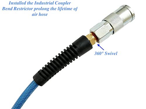 SANFU (PU) Polyurethane Reinforced Air Hose 1/4”ID(6.3 x 9.8mm) x 100ft, Anti-low temperature 300PSI with 1/4-Inch Swivel Solid Brass Quick Coupler and Plug, Navy Blue(100’)
