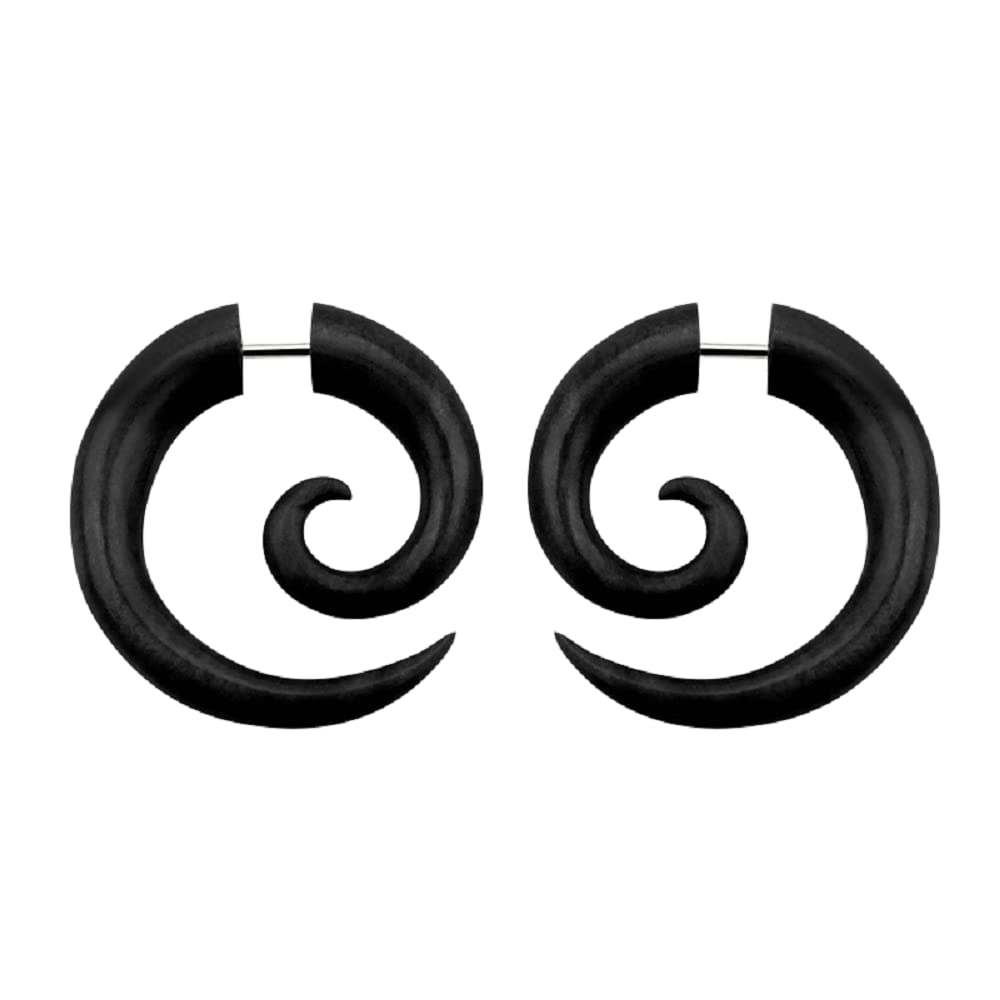Pierced Owl 16GA Organic Areng Wood Fake Spiral Taper Plug Earrings, Sold as a Pair (6mm)