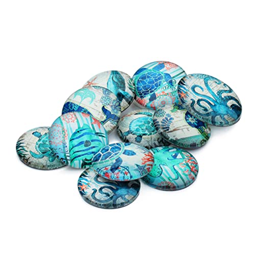 VILLCASE 60 pcs Flat Round Beads Glass snap Buttons Bracelet Blanks Beads for Bracelets Mosaic Printed Beads Picture Glass cabochons Rhinestone Jewelry Glass Patch Gem Paste Seaside Ocean