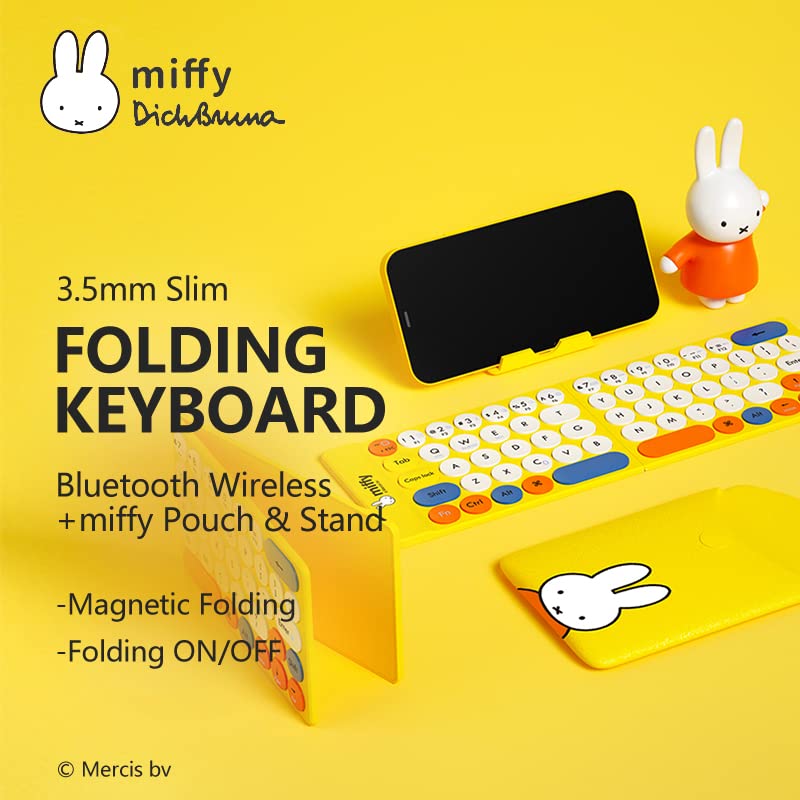 Miffy Folding Keyboard, 3.5mm Folding Bluetooth Keyboard, Lightest & Slimmest Bluetooth Wireless Foldable Keyboard in The World(Pink)