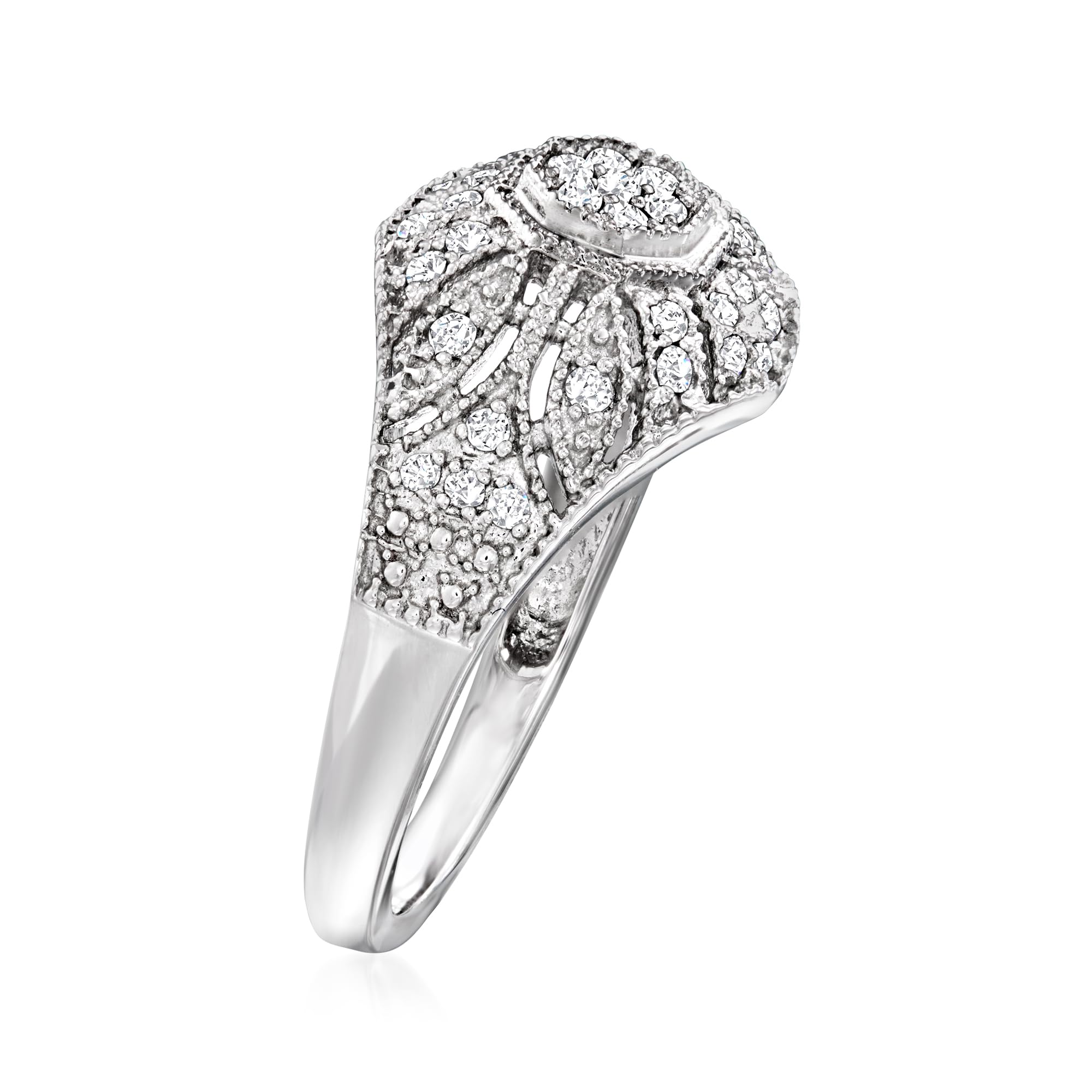 Ross-Simons 0.25 ct. t.w. Diamond Vintage-Style Milgrain Ring in Sterling Silver. Size 7