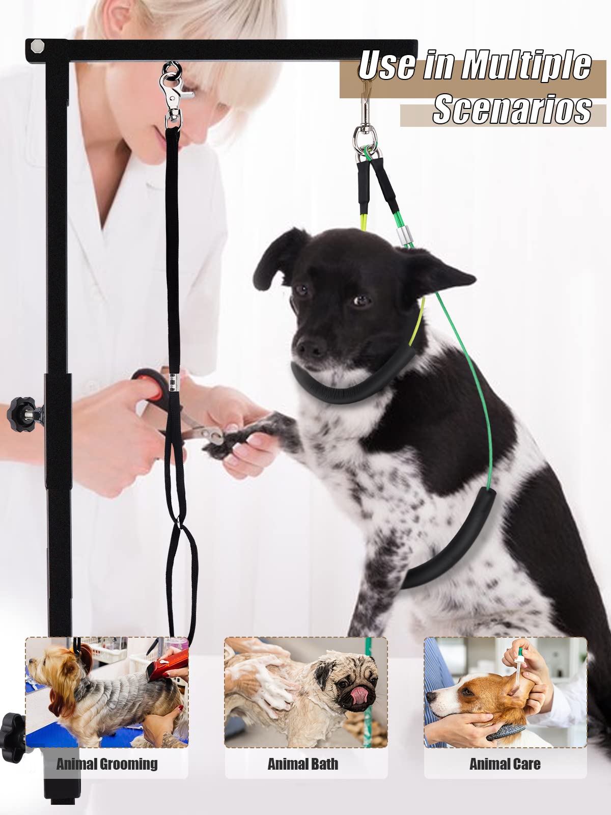 Kalolary Dog Grooming Arm, H-Shape Pet Grooming Table Arm with Clamp Loop Noose & No Sit Haunch Holder 35.5"~47.3" Width & 35.5" Height Adjustment Grooming Arm for Large Medium Small Dogs
