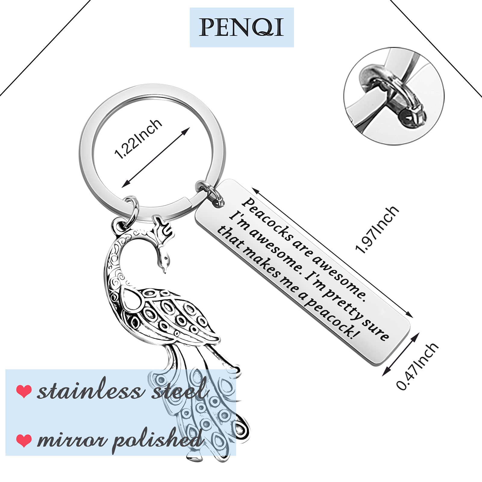 PENQI Peacock Jewelry Peacock Lover Gift Peacocks Are Awesome I'm Awesome Keychain Peacock Pendant Gift Idea (Peacocks are awesome)