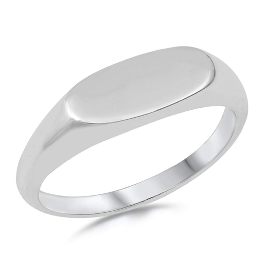 Modern Oval Engravable Signet .925 Sterling Silver Band Size 4