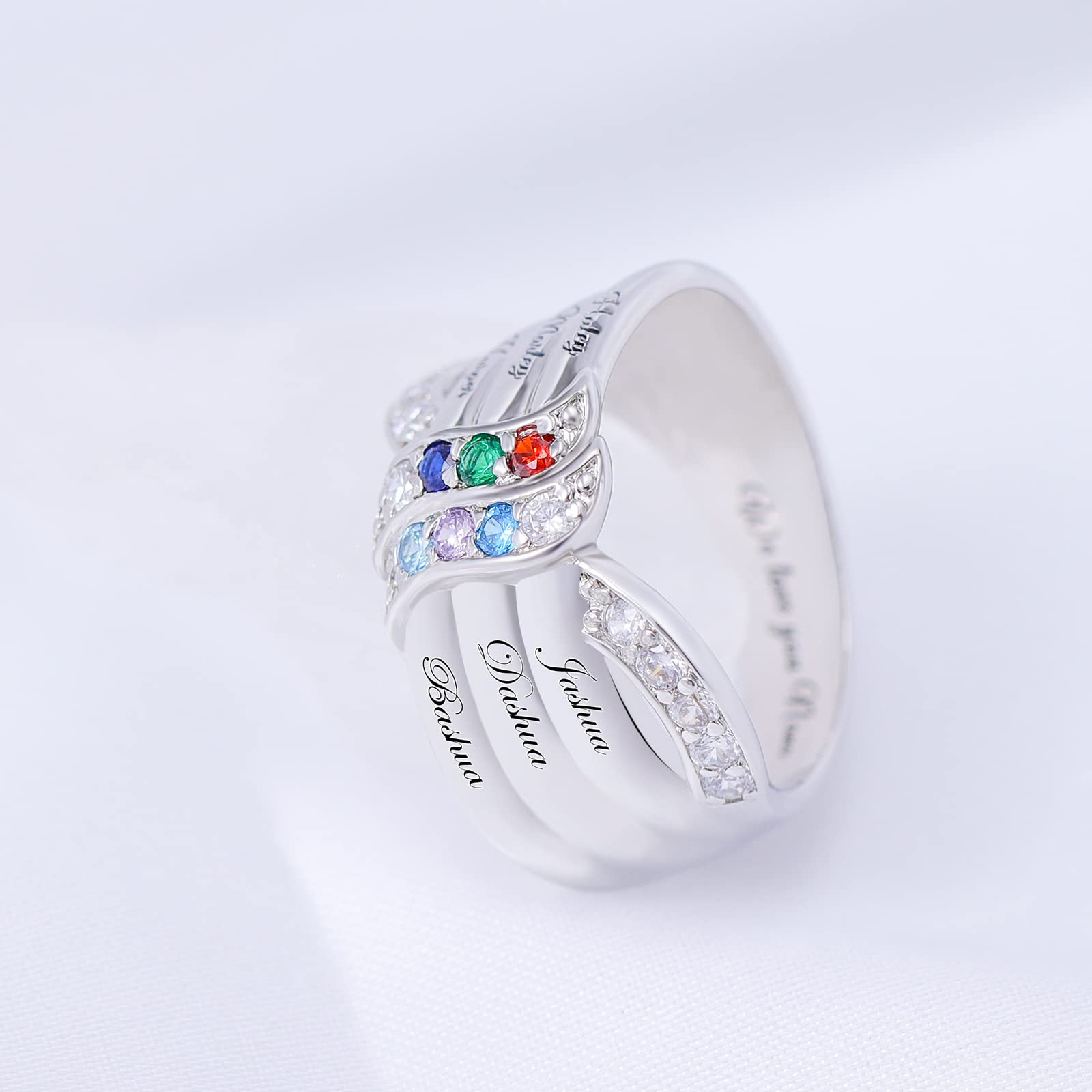 PETEANEY Personalized Birthstone Rings for Women 925 Sterling Silver Custom Name Ring Grandma Mothers Day Birthday Gifts