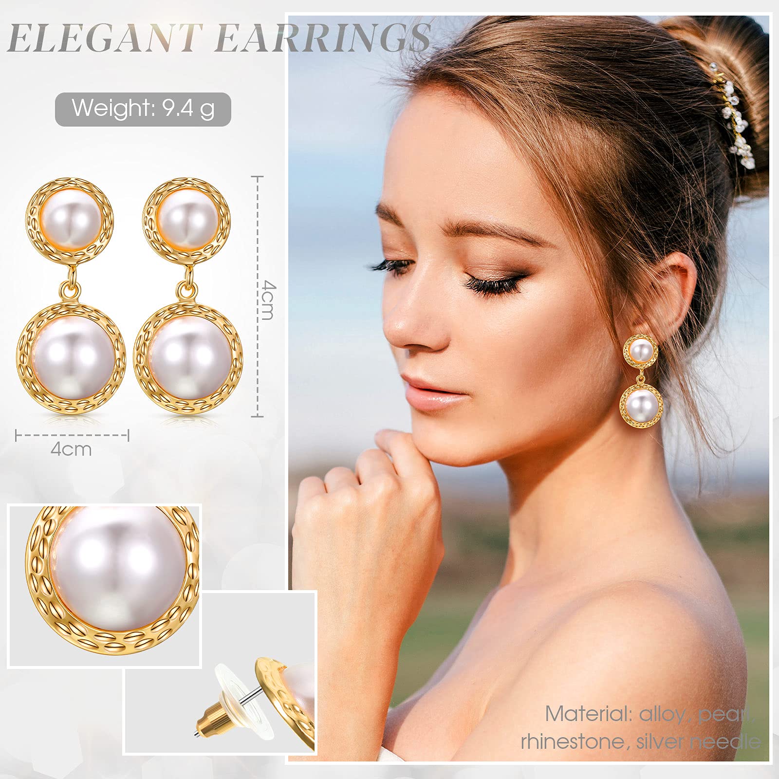 MTLEE 4 Pairs Boho Pearl Drop Earrings Big Simulated Pearl Long Tassel Drop Earrings Faux Pearl Dangle Earrings Double Sided Front Back Pearl Earrings Handmade Bohemian Statement Earrings