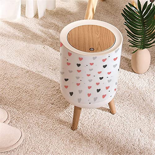 Small Round Trash Can Patterns with red and Grey Hearts with Recycle Bins with Press Top Lid Dog Proof Wastebasket for Kitchen Bathroom Bedroom Office 7L/1.8 Gallon
