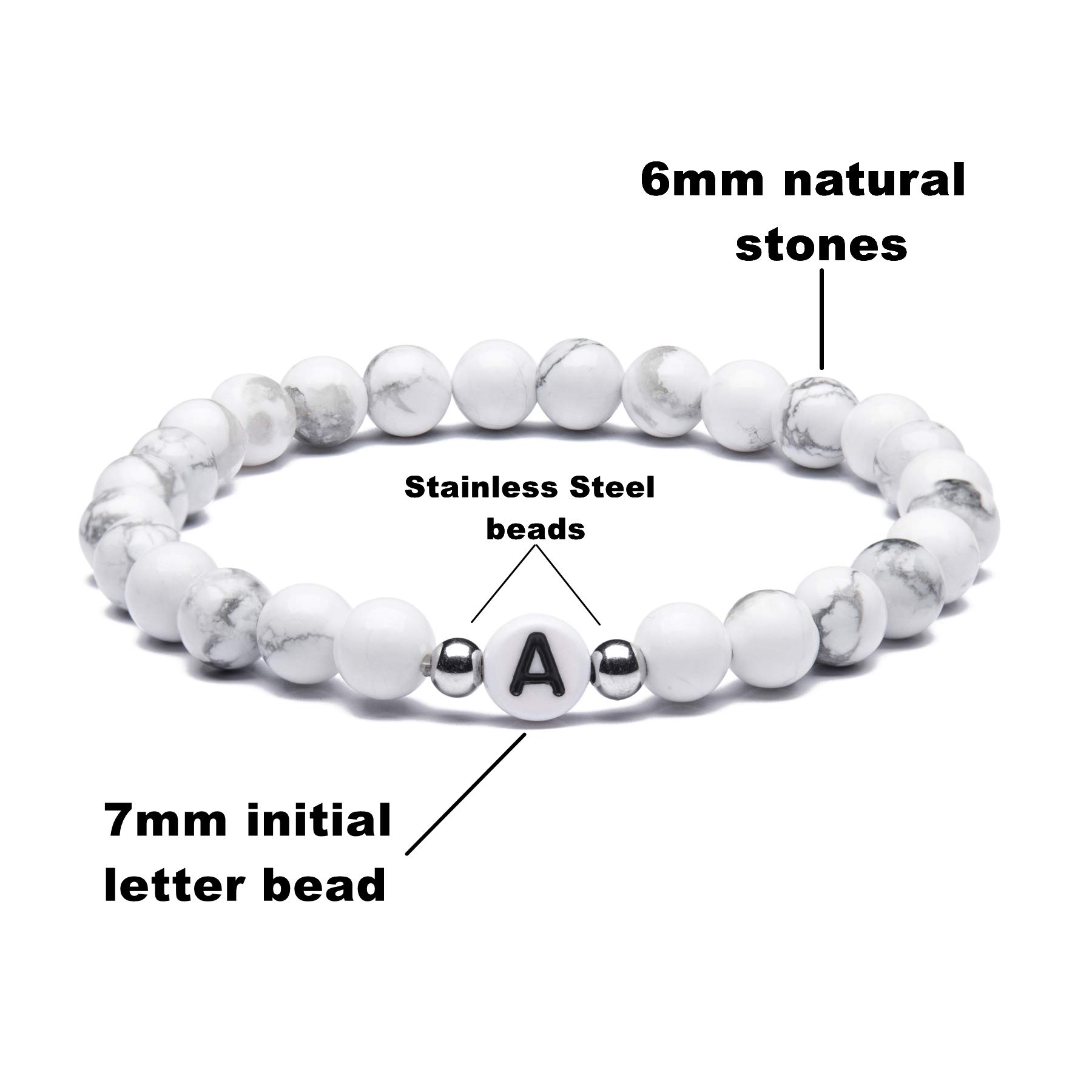 MIGATI Name Bracelet Personalized Initial Letter Howlite Handmade for Women Men Couples (A)