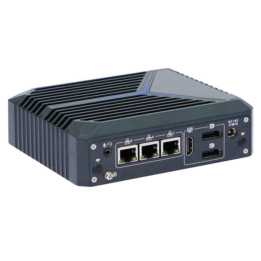 Micro Firewall Appliance 3 Intel I225-V 2.5GbE NIC Ports Fanless Mini PC, Intel Celeron J6412 Quad Core, Support AES-NI,TPM2.0 2xDP 1xHDMI 1xCOM 6xUSB, 16GB DDR4,256GB M.2 SSD