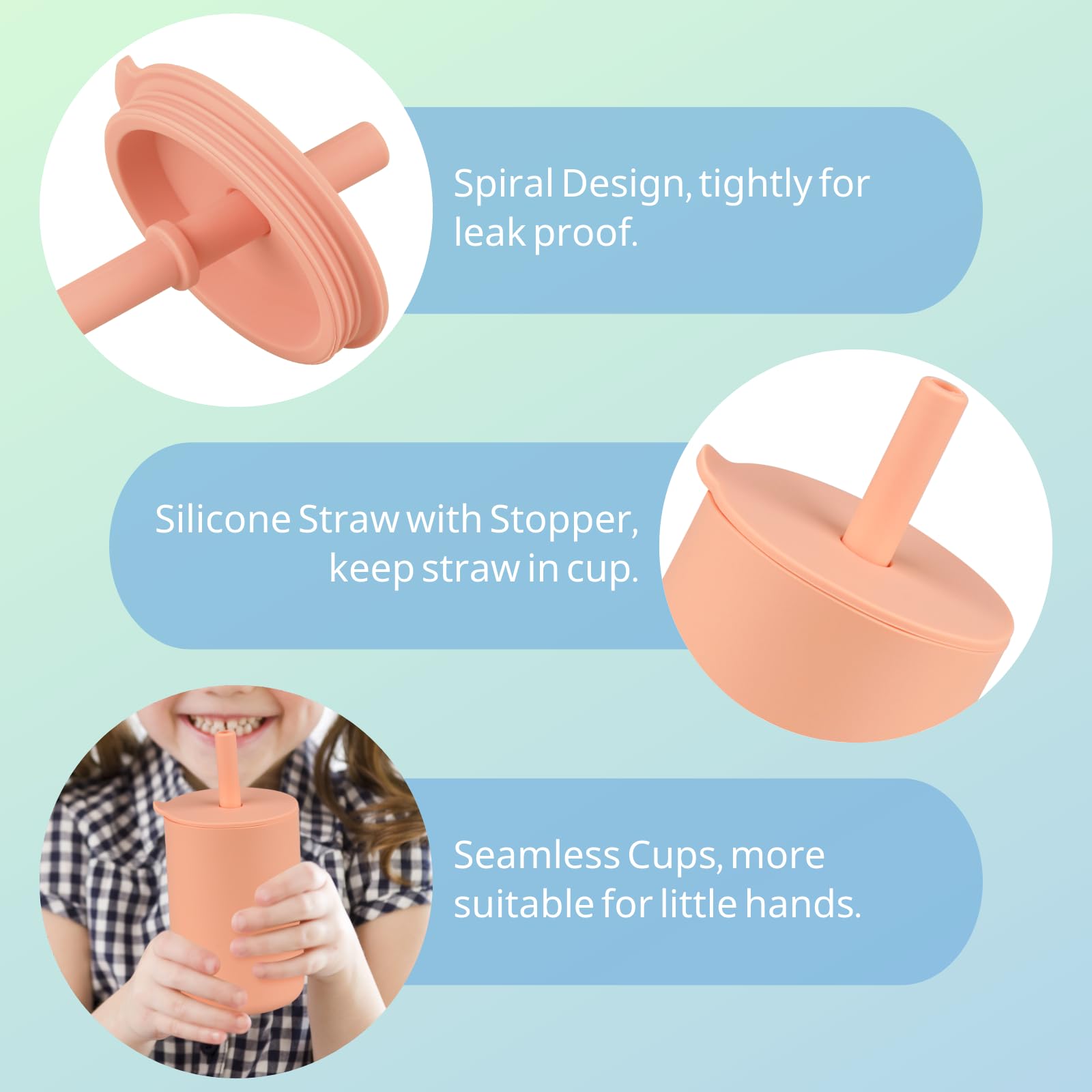 Mintlyfe Toddler Straw Cup, 100% Food Grade Silicone Training Cup for Baby, Trainer Cup Toddler Training Straw Cup for Boys and Girls, Unbreakable (Muted/Blush/Apricot)