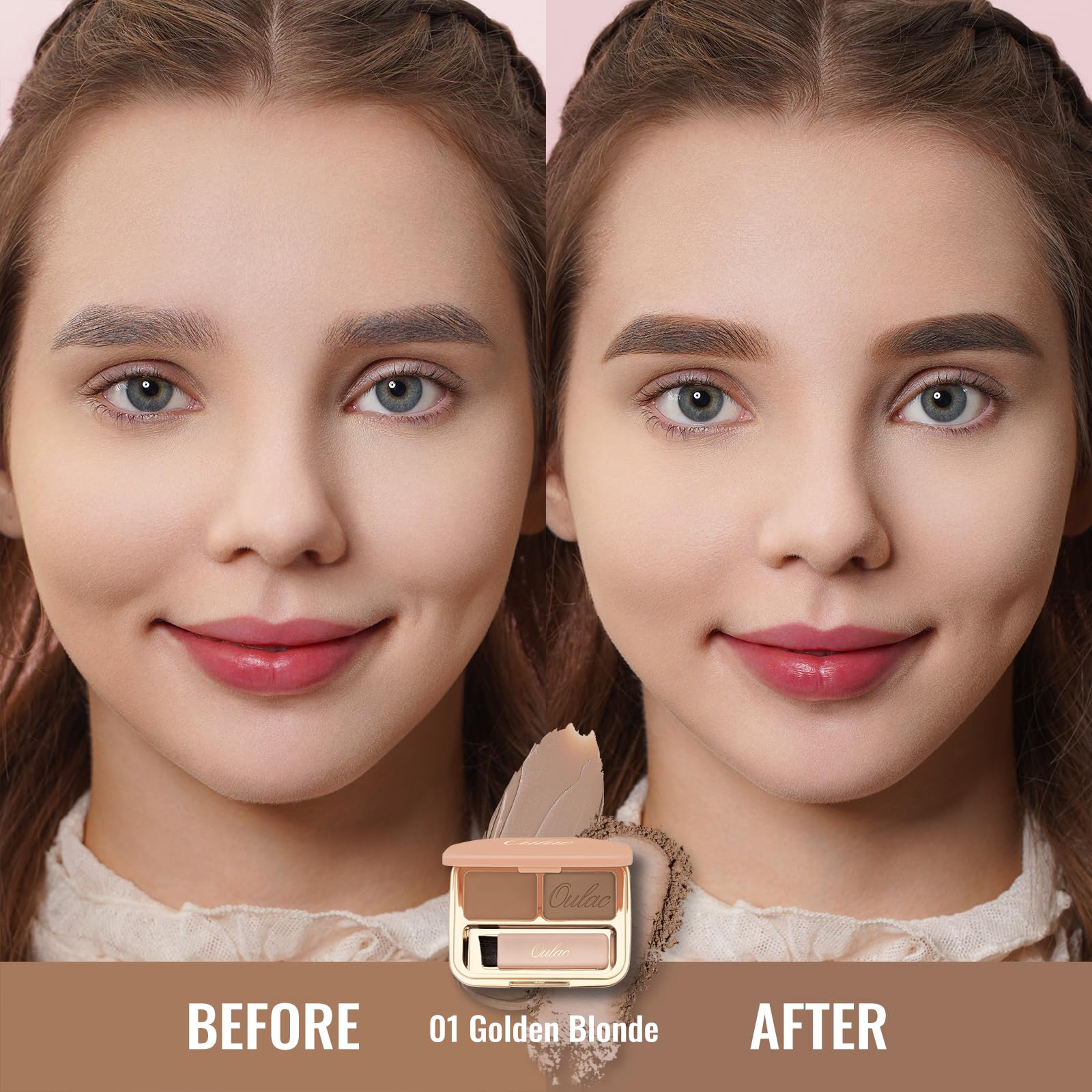 Oulac Waterproof Light Eyebrow Powder Kit with Brow Brush 2 in1 Long Lasting Instant Eyebrow Pomade & Powder Natural Makeup for Sparse Brows 3.2 g/0.11 oz (Golden Blonde)