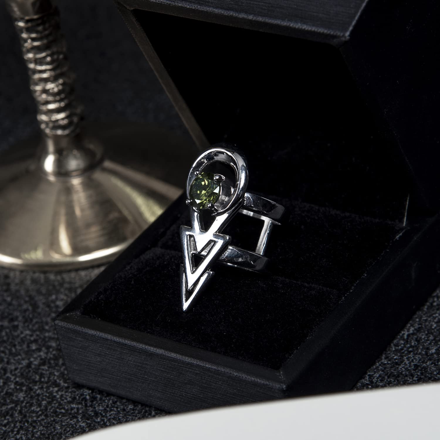 Rune Ring by Rogue+Wolf Gothic Y2K Jewelry Emo Goth Accessories, Cool Boho Alt Knuckle Chunky Ring Aesthetics, Non-Precious Metal, pale emerald synthetic spinel