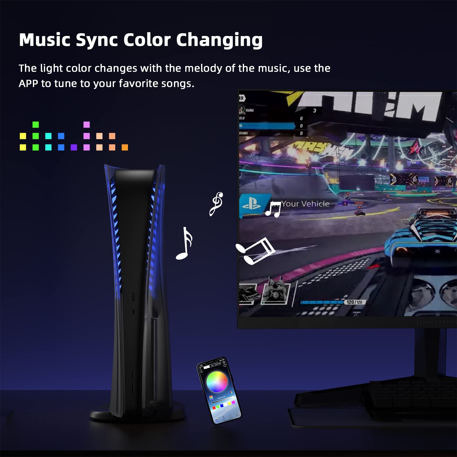 Mytrix 2 in 1 Translucent Black Faceplates for PS5 Disc Edition + RGB LED Light Strips Kit, Anti-Scratch Shockproof Plates Cover ABS Hard Replacement Shell for Playstation 5