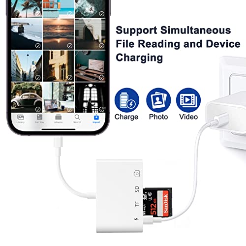 UWECAN SD TF Card Reader for iPhone/iPad, 4 in 1 Micro SD/SD Card Reader to iPhone Adapter, SD Card Viewer USB OTG Adapter, Portable Camera Memory Card Reader for iPhone with PD 60W Fast Charging Port