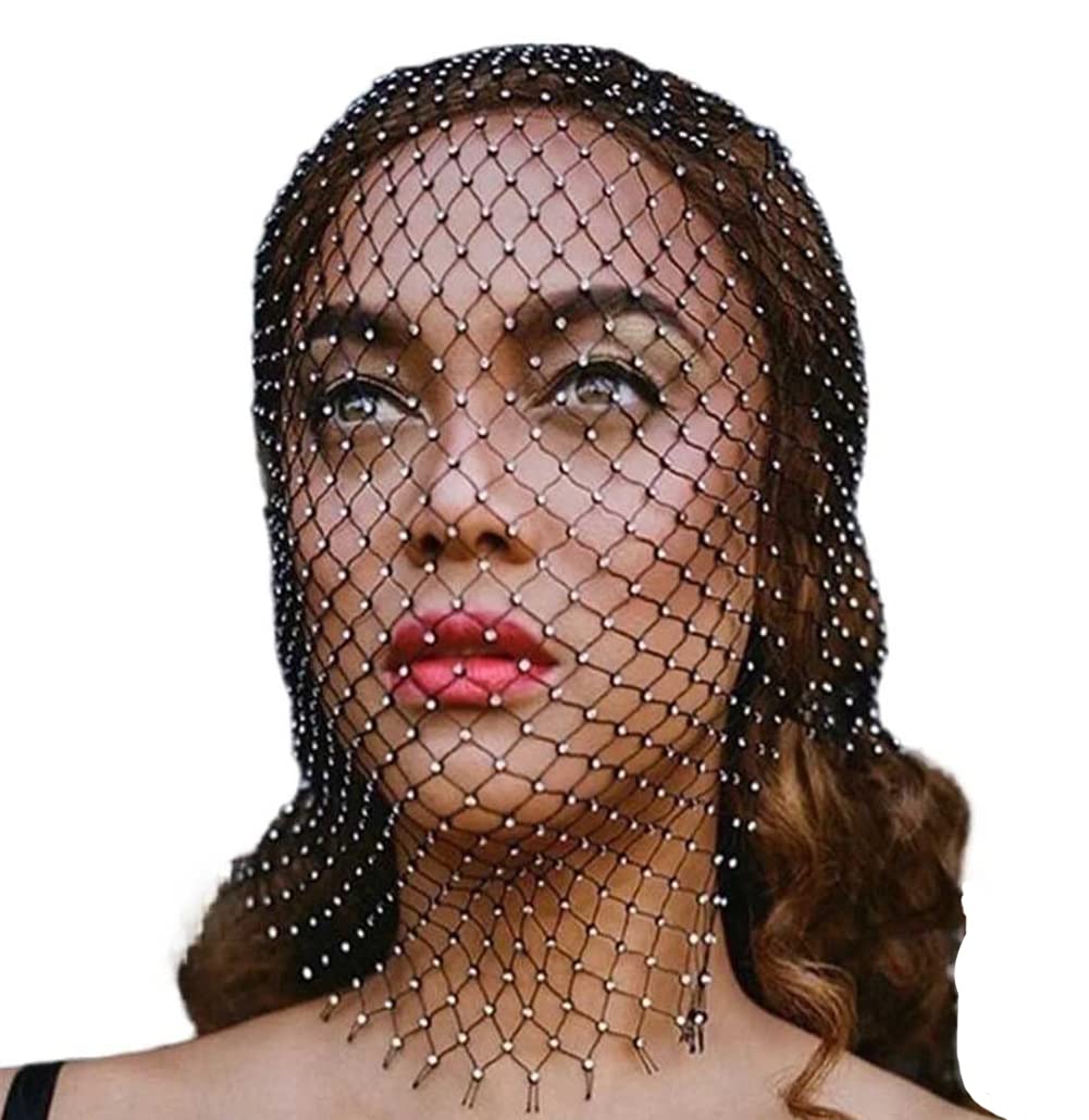 Pinwe Mesh Rhinestone Masquerade Masks Full Face Veils See Through Headscarfs Hairbands Turban Head Covers Wraps