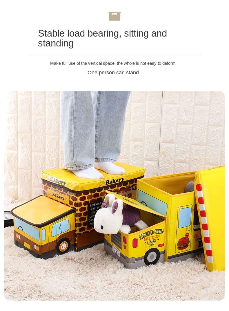 Storage box,A favourite toy,Cartoon car bin, A load-bearing storage , Foldable closet organizer storage containers with durable handles thick fabric for clothing, bed sheets and toys (Yellow)