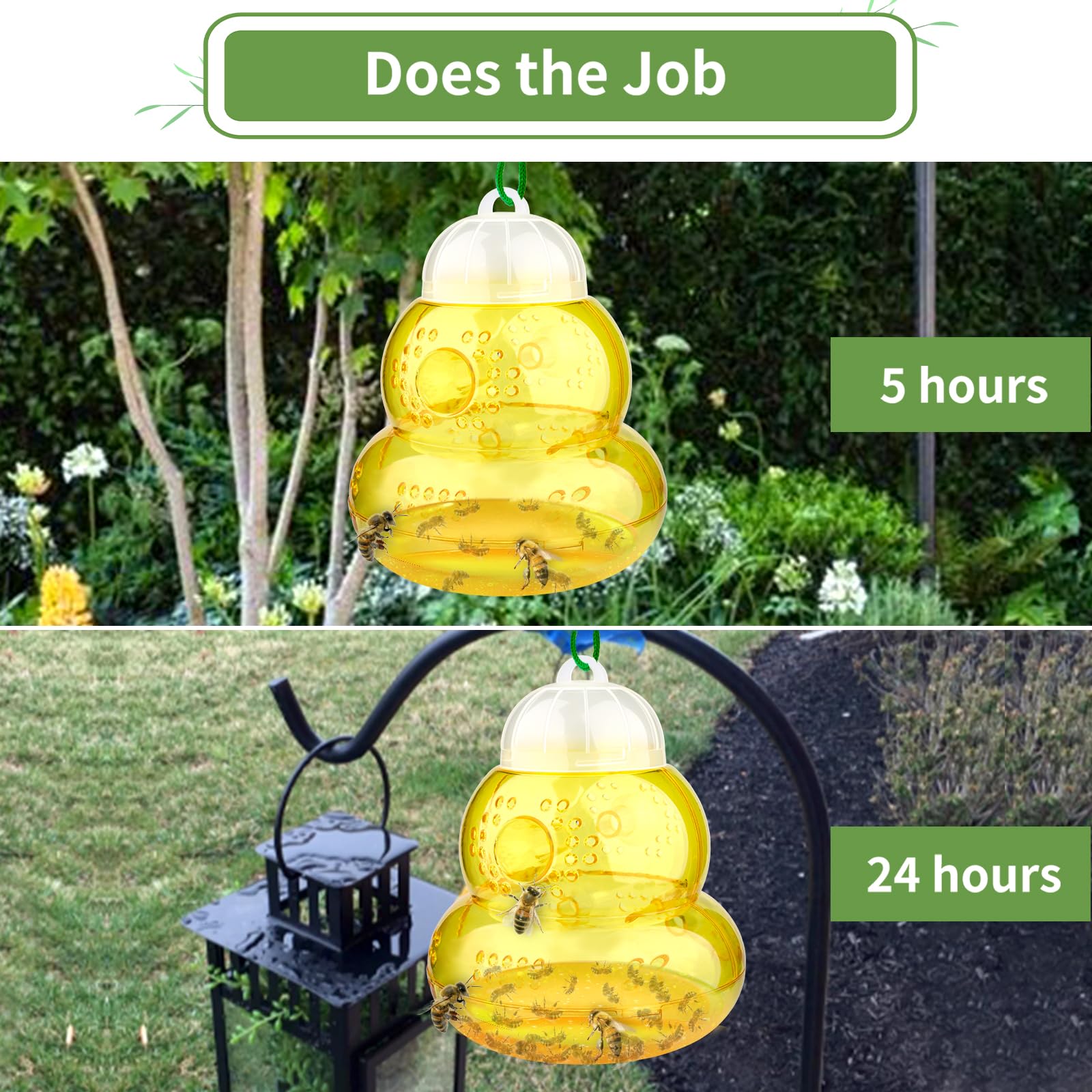 Protecker Wasp Trap Outdoor Hanging, Bee Traps Catcher, Effective Outdoor Wasp Deterrent Killer Insect Catcher, Non-Toxic Reusable Hornet Yellow Jacket Trap - Yellow, 2 Pack