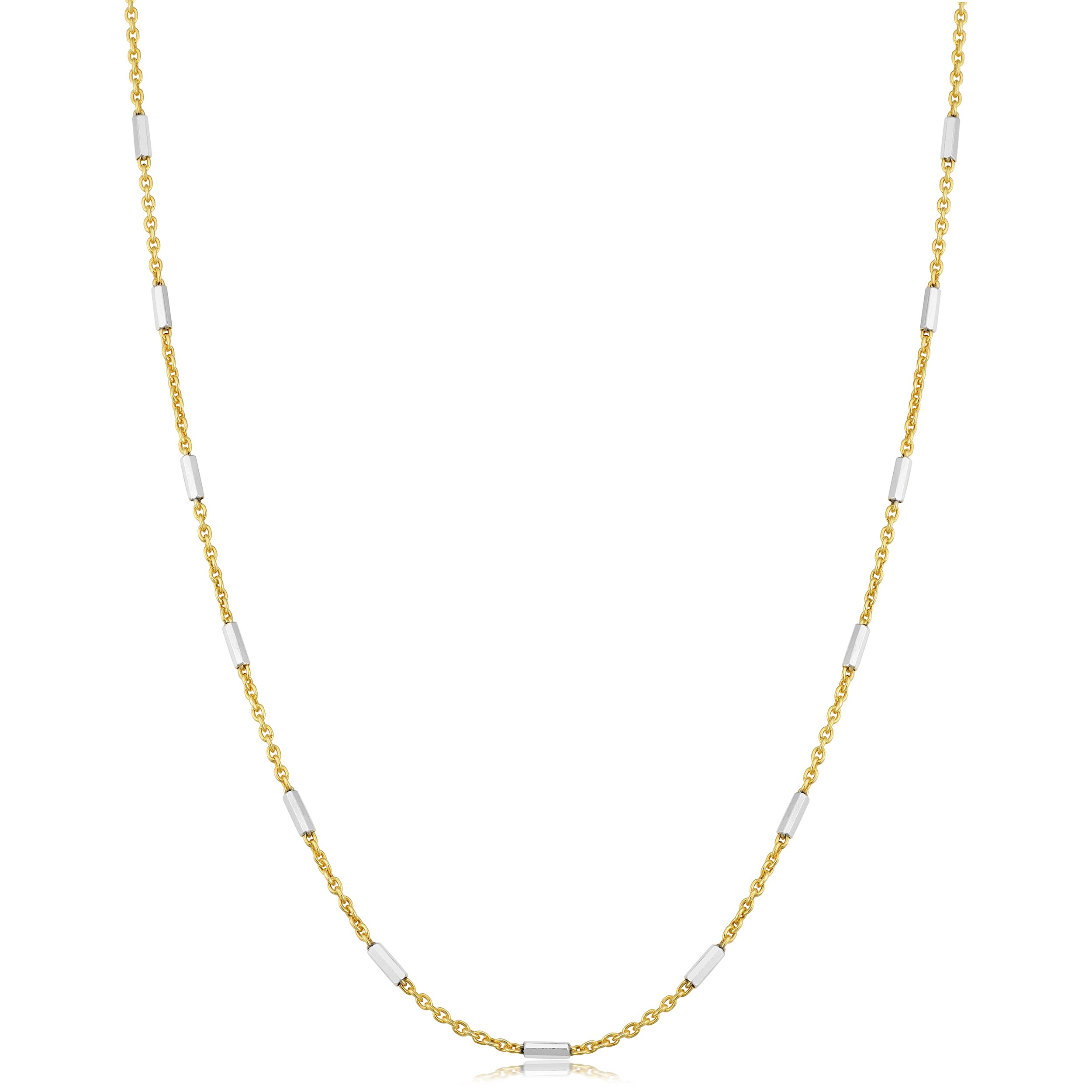 Kooljewelry Sterling Silver Bar Station Yellow Gold Plated Rolo Chain Necklace (1.2 mm, 16 inch)