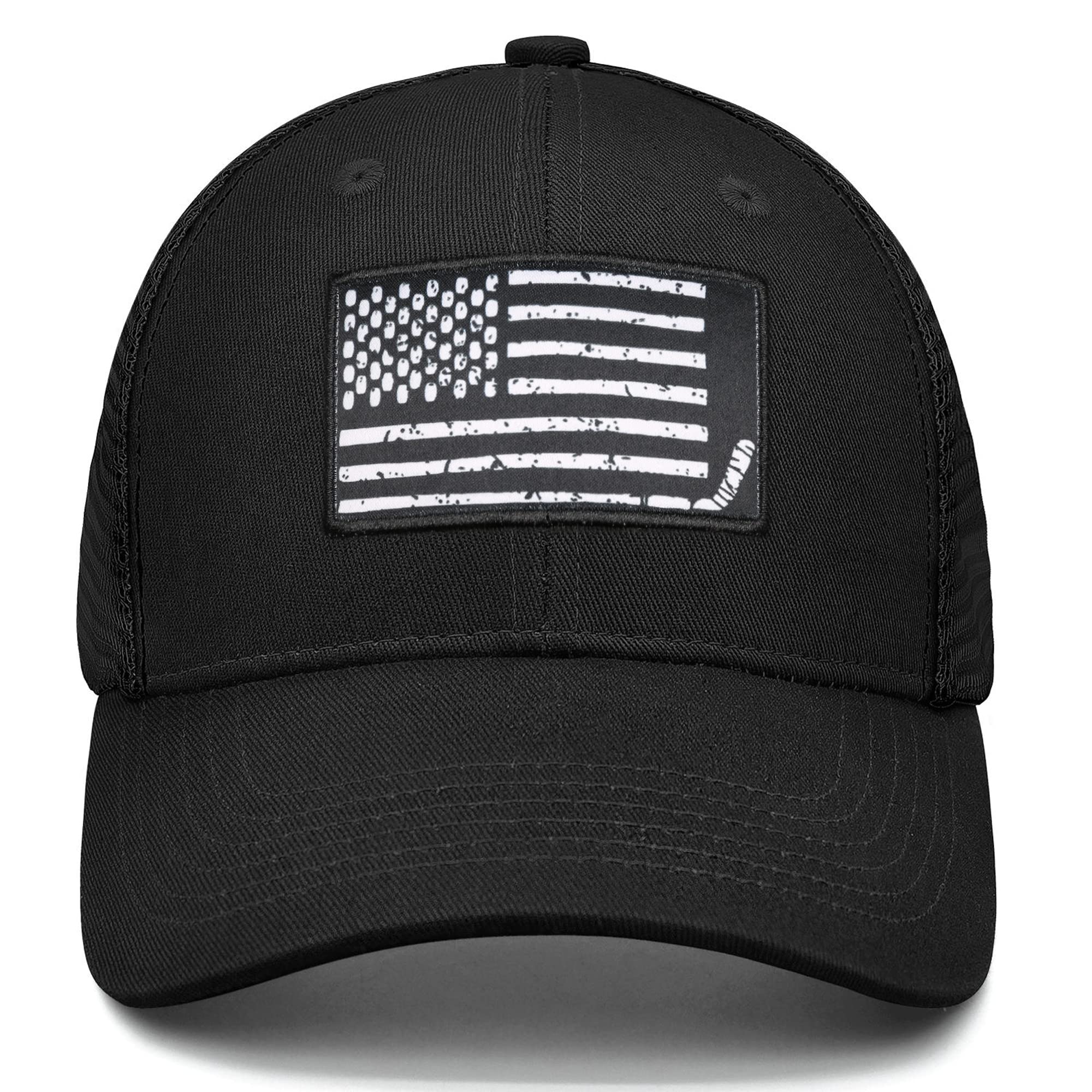Nuyjimr Hockey Stick and Pucks American Flag Trucker Hats for Women Men Mesh Golf Cap Running Hat Adjustable Outdoors Black, One Size