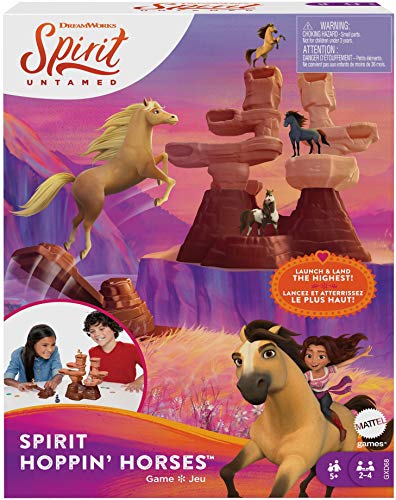 Mattel Games Spirit Untamed Hoppinβ Horses Kids Game Horse Launcher Game with Mountain Tower, Mini Horse Playing Pieces for 2, 3, or 4 Players, 5 Years Old & Up