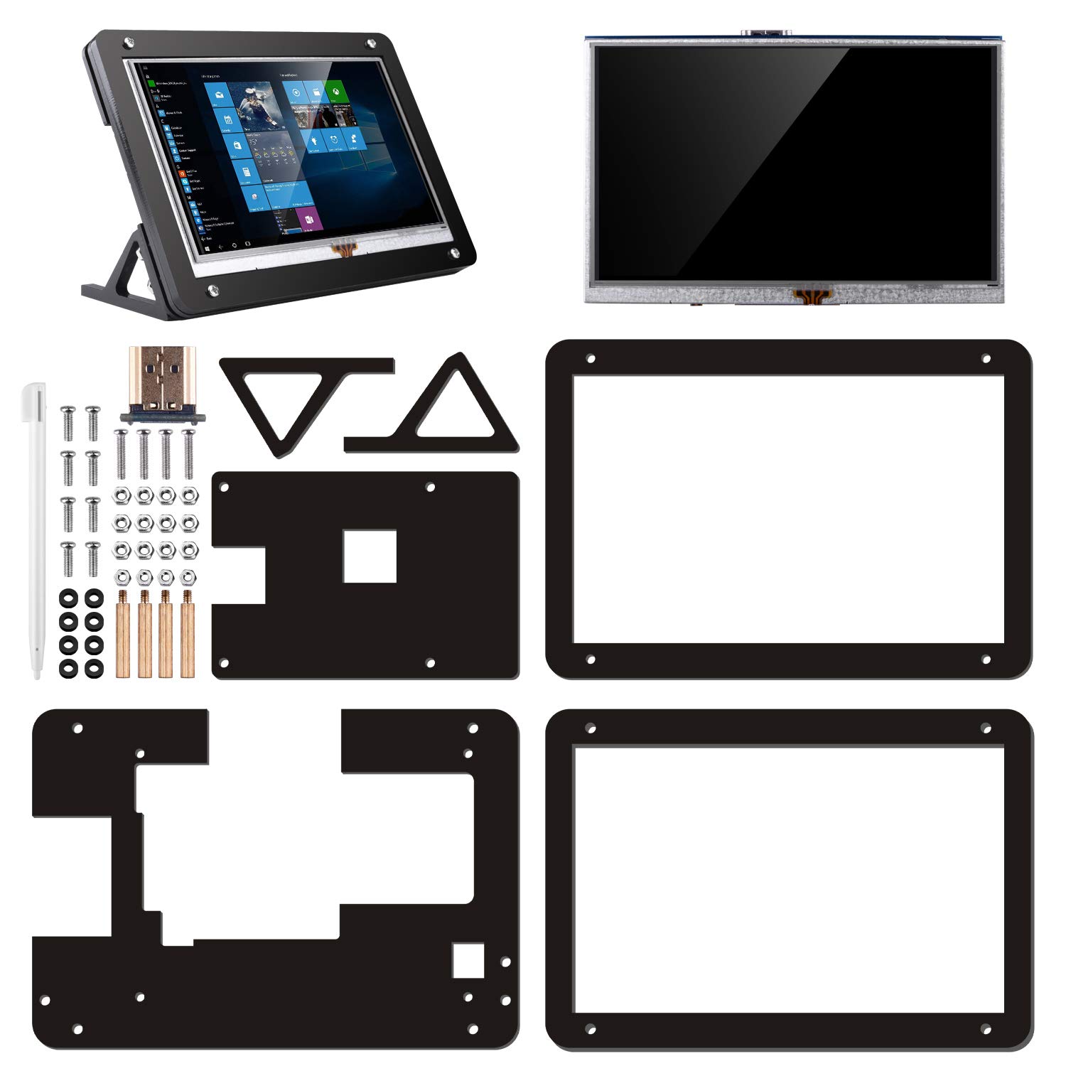 Longruner Raspberry Pi Touch Screen with Case, 5 Inch TFT LCD Display HDMI Module 800x480 for Raspberry Pi 3 2 Model B and RPI 1 B+ A BB Black PC Various Systems (with Protective Case)