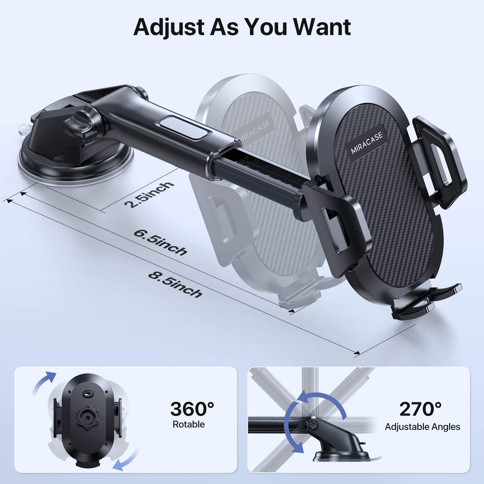 Miracase Phone Holders for Your Car, Multifunctional Car Phone Holder with Suction Cup Base, Hands Free Universal Cell Phone Car Mount, Automobile Phone Mount Car for iPhone Android Smartphones(Base)