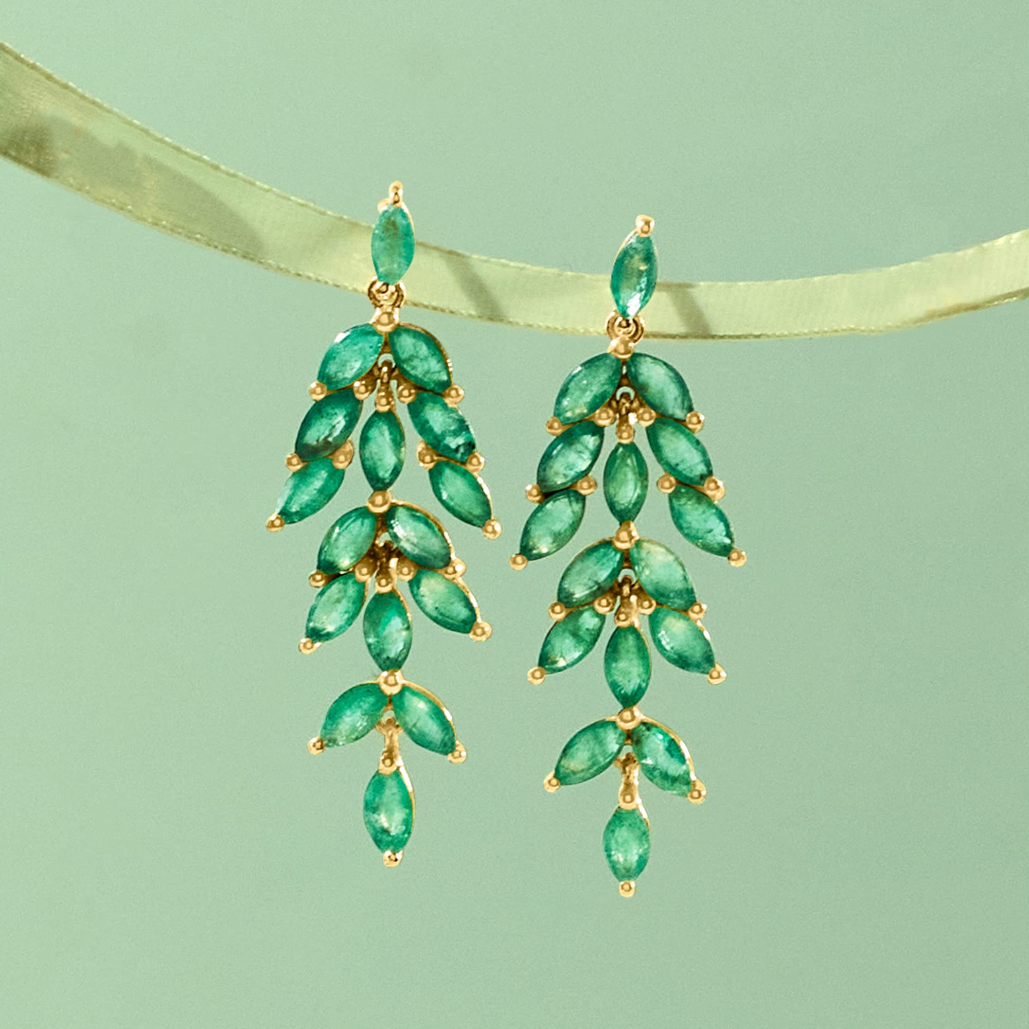 Ross-Simons 4.00 ct. t.w. Emerald Chandelier Earrings in 18kt Gold Over Sterling