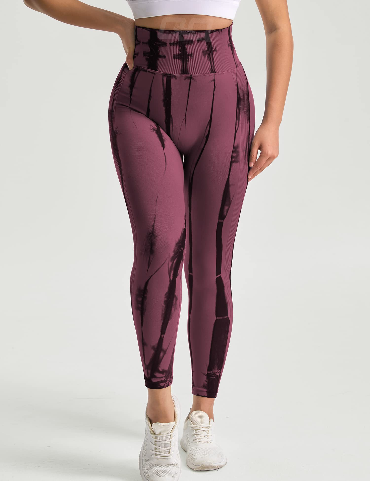 QOQ Womens Tie Dye High Waisted Workout Leggings Seamless Scrunch Booty Butt Lift Yoga Pants Tummy Control Compression Tights Berry M