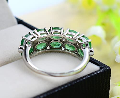 Natural 6X4 MM Zambian Emerald Oval Cut Gemstone 925 Solid Silver May Birthstone Cluster Unisex Ring For Wedding Gift (Yellow Gold Rhodium Plated Silver, 7)