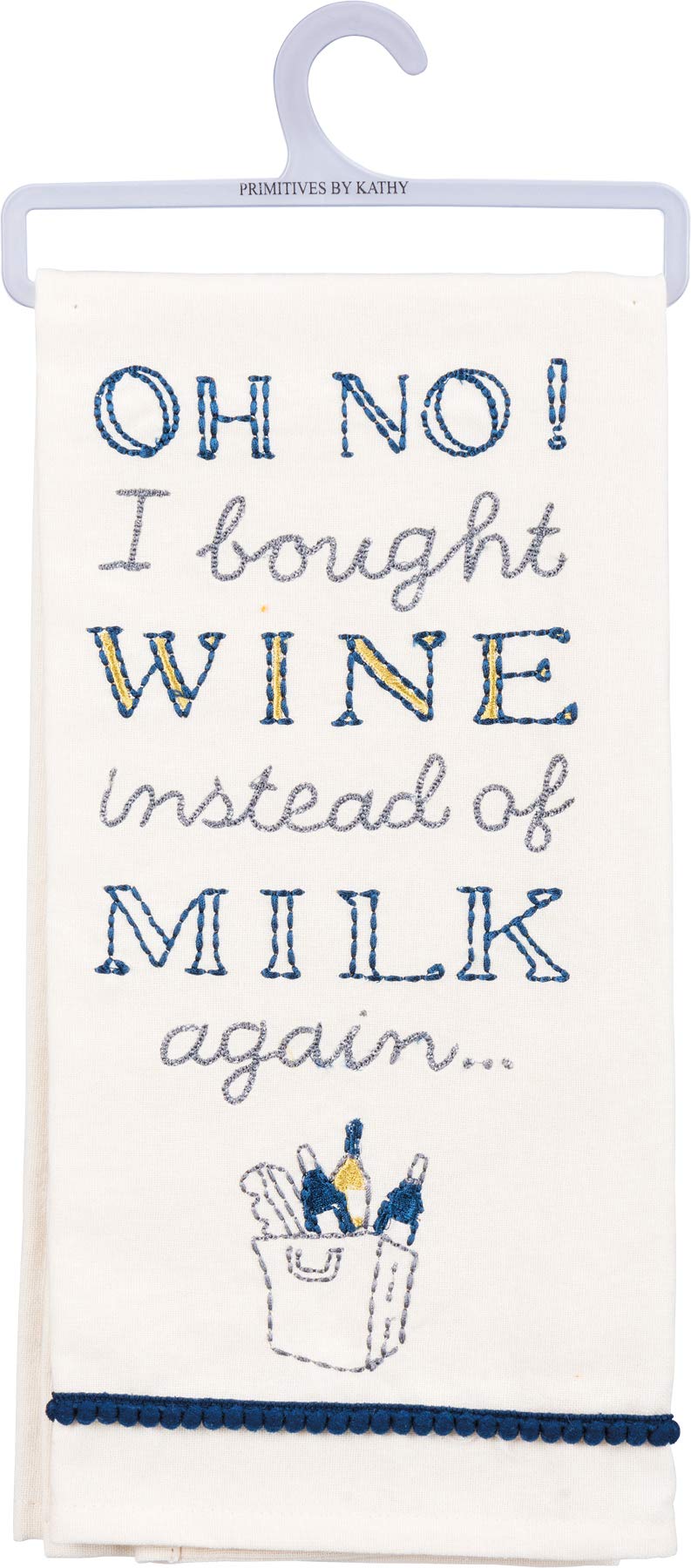Primitives by Kathy Embroidered Dish Towel, 18 x 26-Inches, Wine Instead of Milk