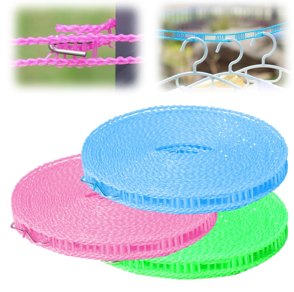 Windproof Non-Slip Clothesline, Retractable Clothesline Outdoor Camping Clothesline, Portable Clothesline Travel Clothes Line Camping Laundry Line Drying Line for Indoor Outdoor (3 Color, 32.8ft)