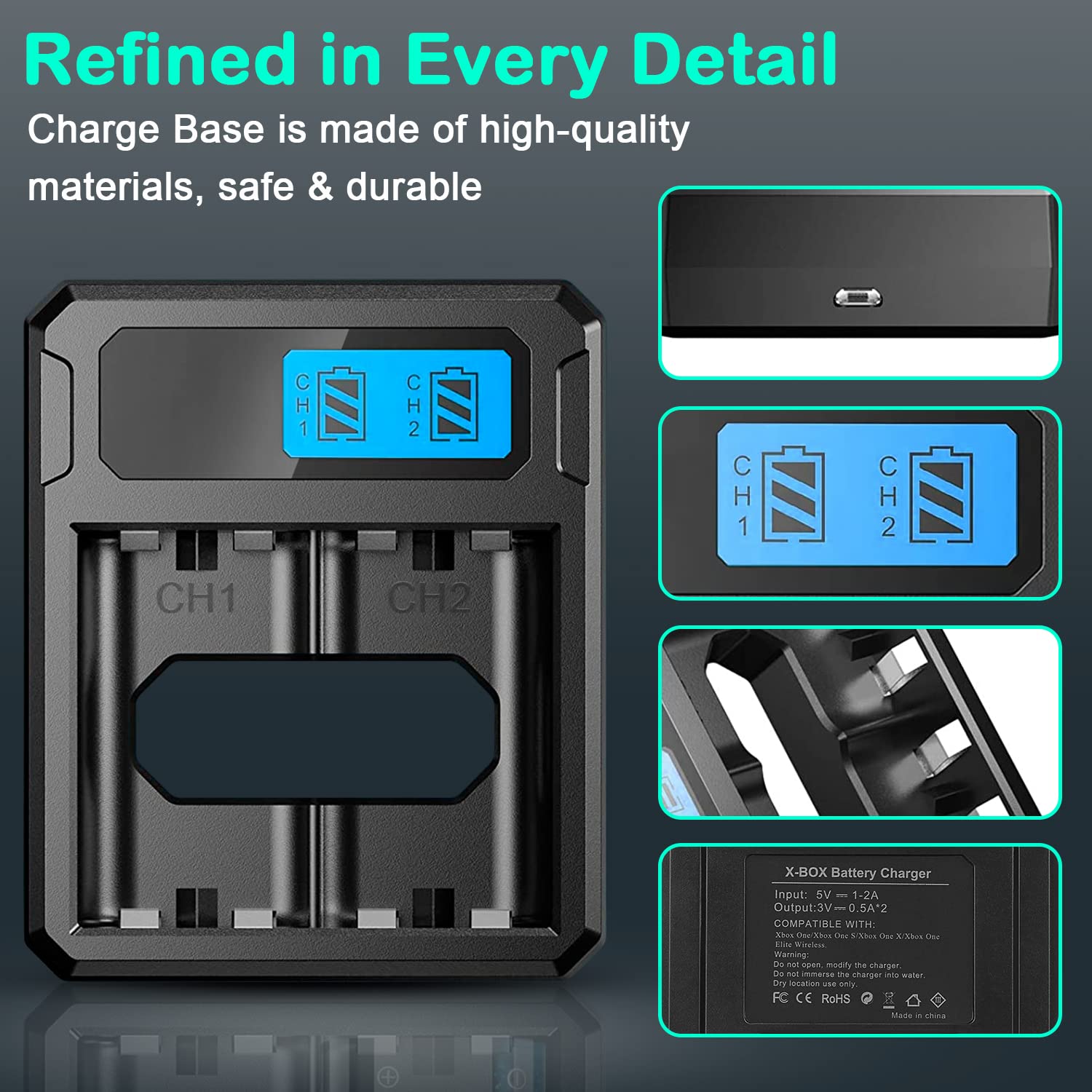 Rechargeable Battery Pack for Xbox One/One X/S/Series X/S/Elite Controller with Fast Charger Station, AUGEX 2Pack High Capacity Xbox One Controller Battery Pack/Xbox Series X Controller Battery Pack