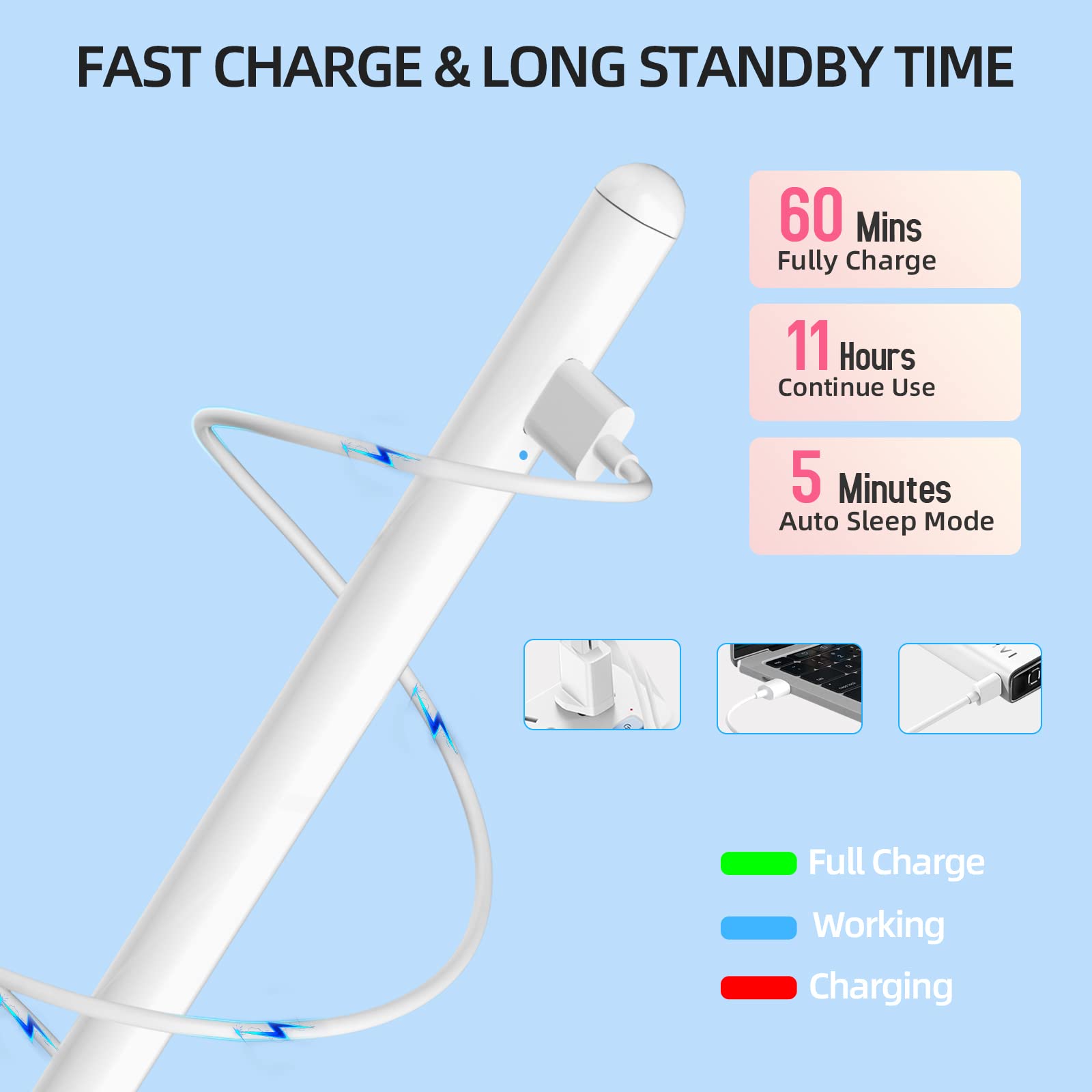 Stylus Pen for Touch Screens, Active Pen Digital Pencil for iOS & Android Touch Screens, Pencil with Carrying Case for iPad/iPad Pro/Air/Mini/iPhone/Cellphone/Samsung/Tablet Drawing & Writing