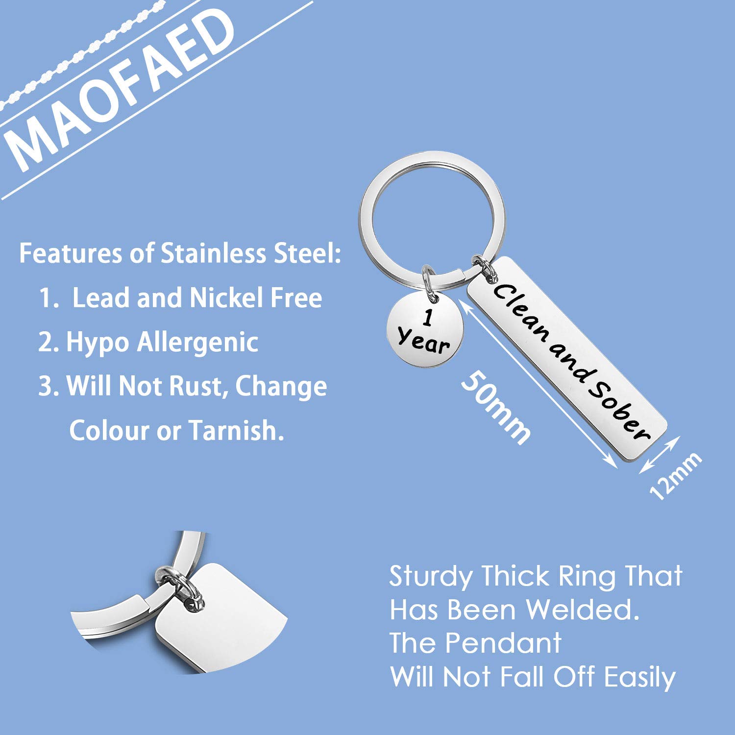 MAOFAED Sobriety Anniversary Keychain Sobriety Gift AA NA Recovery Jewelry Clean And Sober Encouragement Gift (clean sober 1year)