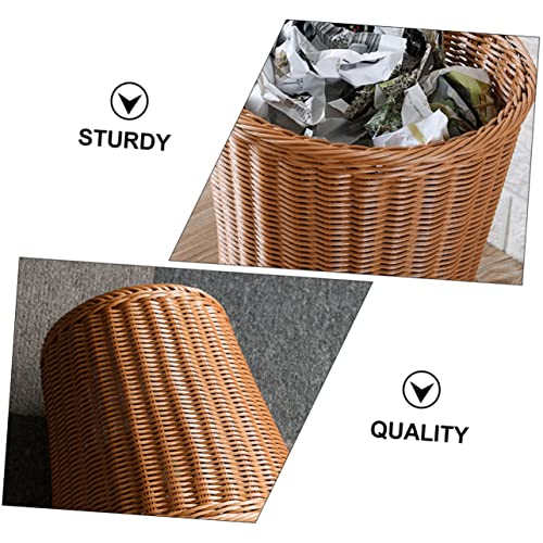 VICASKY 1pc Rattan Trash Can Woven Storage Baskets Seagrass Storage Baskets Decorative Storage Baskets Wicker Garbage Basket Fake Rattan Trash Can Garbage Containers Woven Rubbish Can