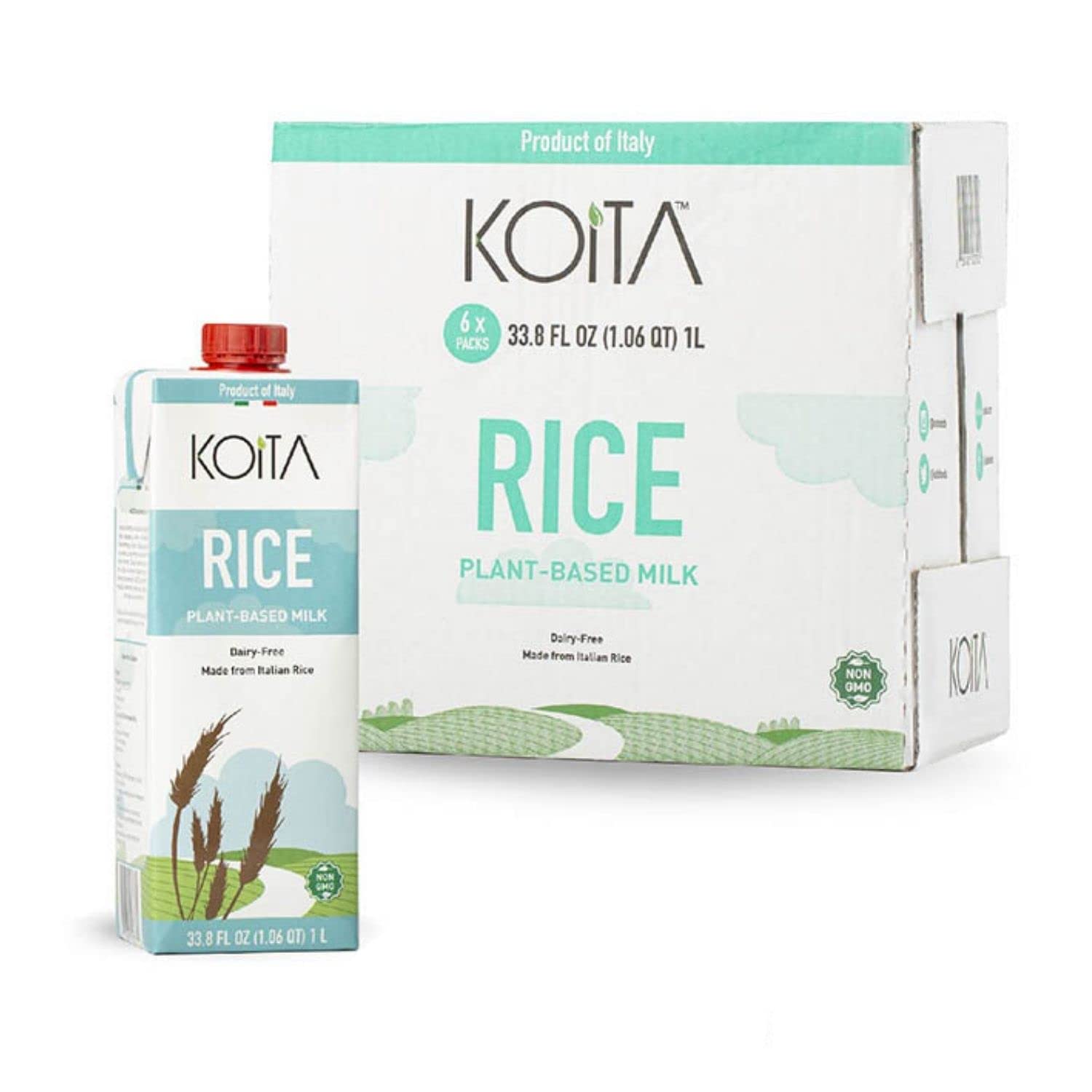 Koita Italian Rice Milk, Non Dairy, Plant-Based, Non GMO, Vegan, Shelf Stable 1L (6-pack)