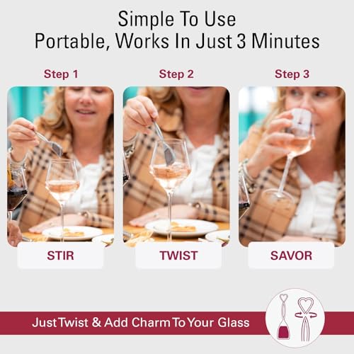 PureWine Wand Filters Histamines and Sulfites - May Reduce and Alleviate Wine Allergies & Sensitivities - Purifier Aerates Wine Restore Taste & Purity - Twist Off Wine Glass Charm Accessory