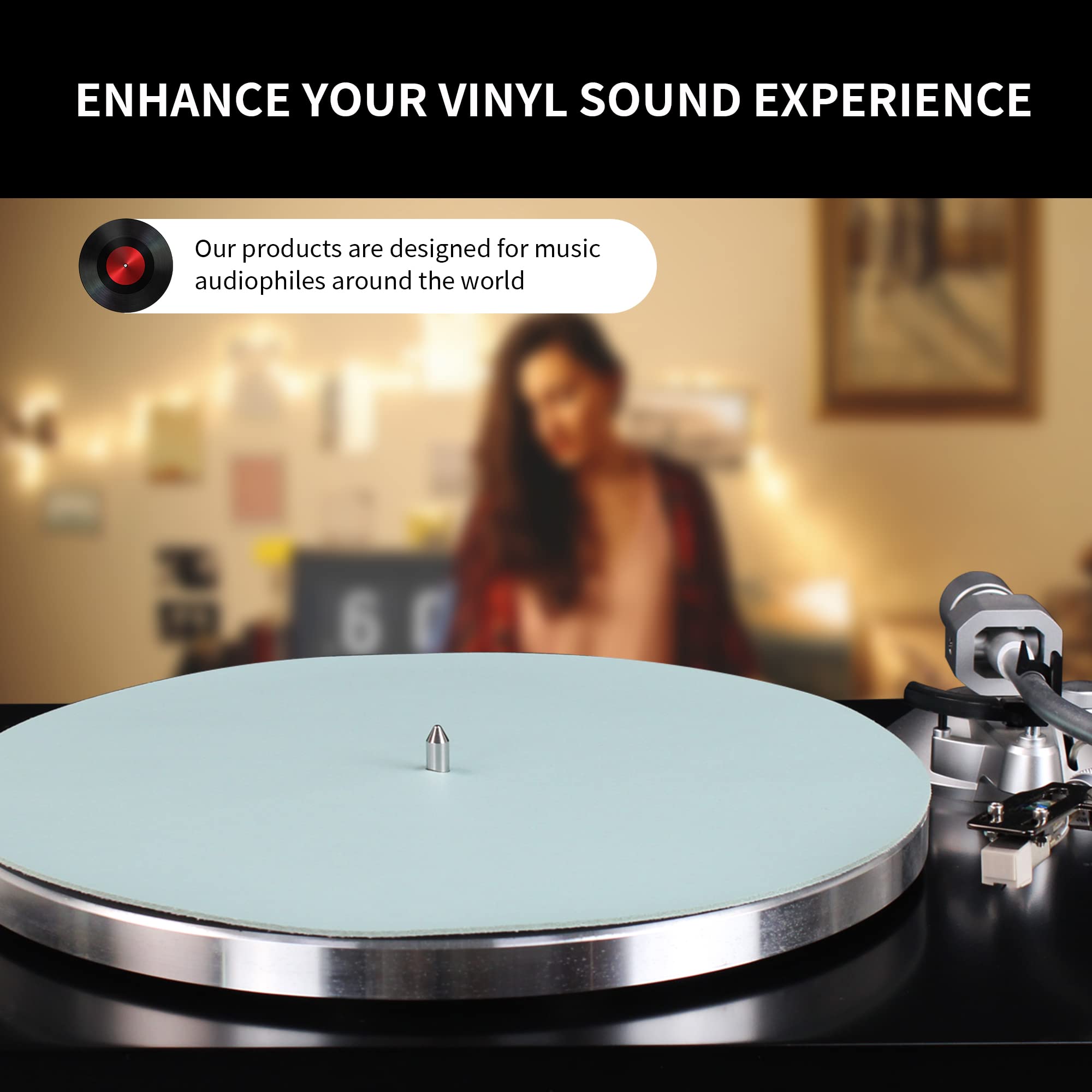 Record Master PU Leather Turntable Mat for Vinyl LP Record Players,Turntable Slipmat Help Reduce Noise Due to Static and Dust. Light Green