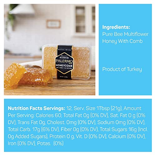 Palermo Honeycomb 100% Edible, All-Natural, Gourmet Raw Honeycomb, No Additives, No Preservatives - 7 oz