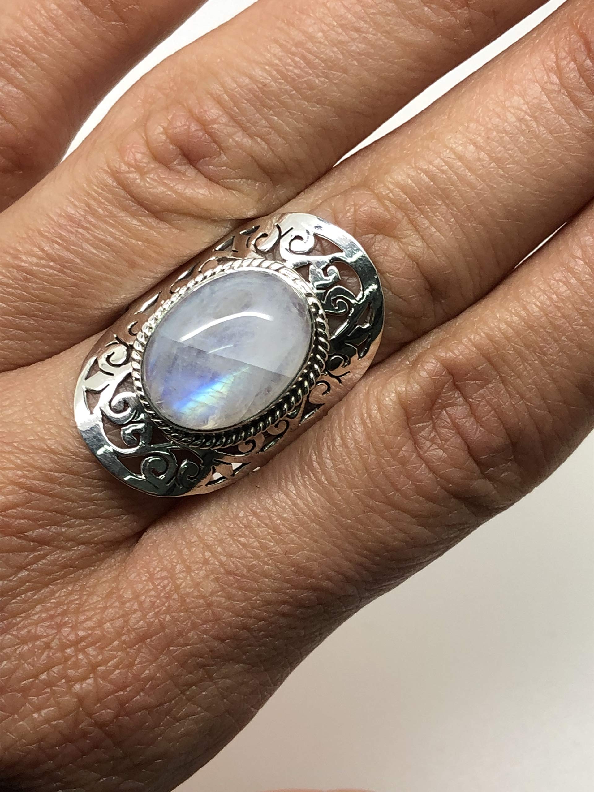 Koral Jewelry Moonstone Tribal Vintage Lace Ring 925 Sterling Silver Gipsy Boho Chic (7)