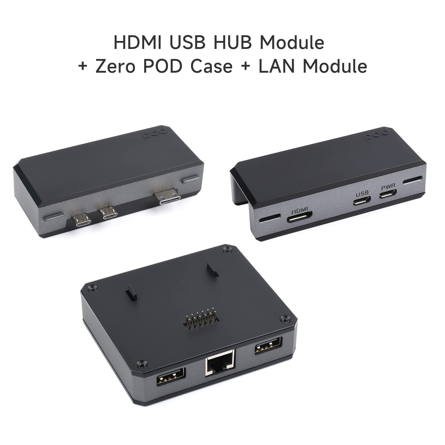 Waveshare Zero POD Kit Compatible with Raspberry Pi Zero/Zero 2 W Series Boards Bundle with HDMI USB HUB Module+Case+LAN Module