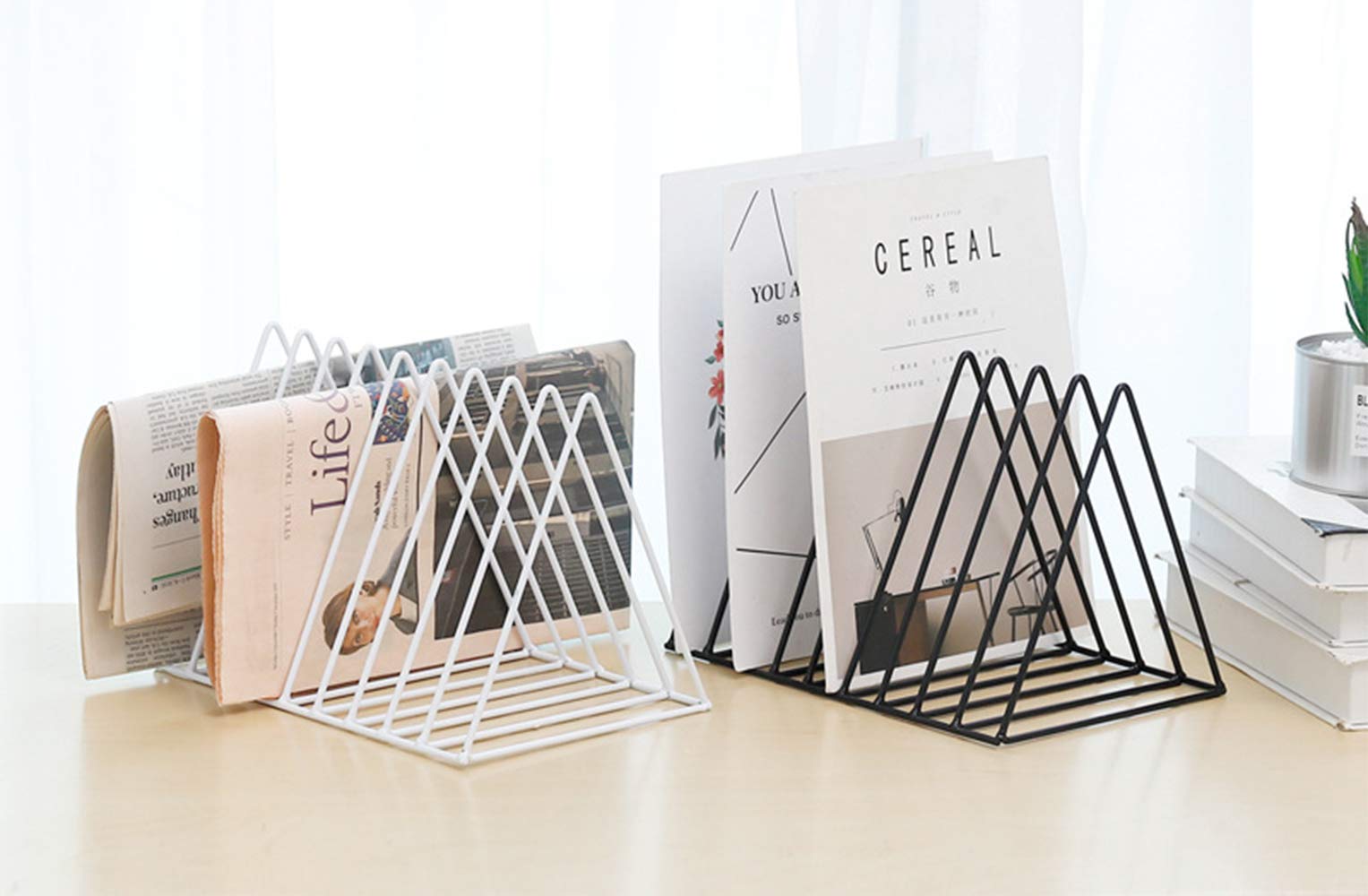 Lawei Set of 2 File Holder Stand 9 Slots Magazine Rack Book Record Holder Triangle Bookshelf Desktop File Organizer Decor Home Office