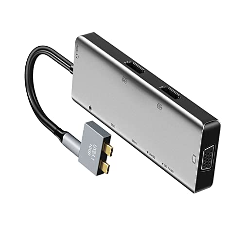 USB-C Hub High Speed Portable 10 in 1 Dual Type-C to Dual -Compatible VGA USB-C Adapter Compatible with Pro/Air