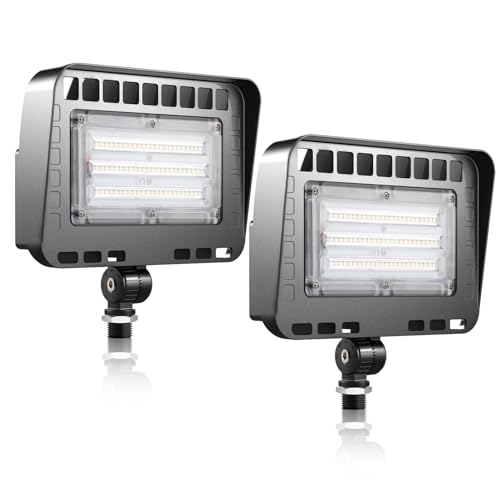 Lightdot 2Pack 70W LED Flood Light Outdoor with Knuckle, 100-277V【Driver Equipped, 5 Years Warranty】 IP65 Waterproof 10500LM, 5000K Daylight [Eqv. to 280W HPS/WH] Dusk to Dawn Photocell Sensor-Brown